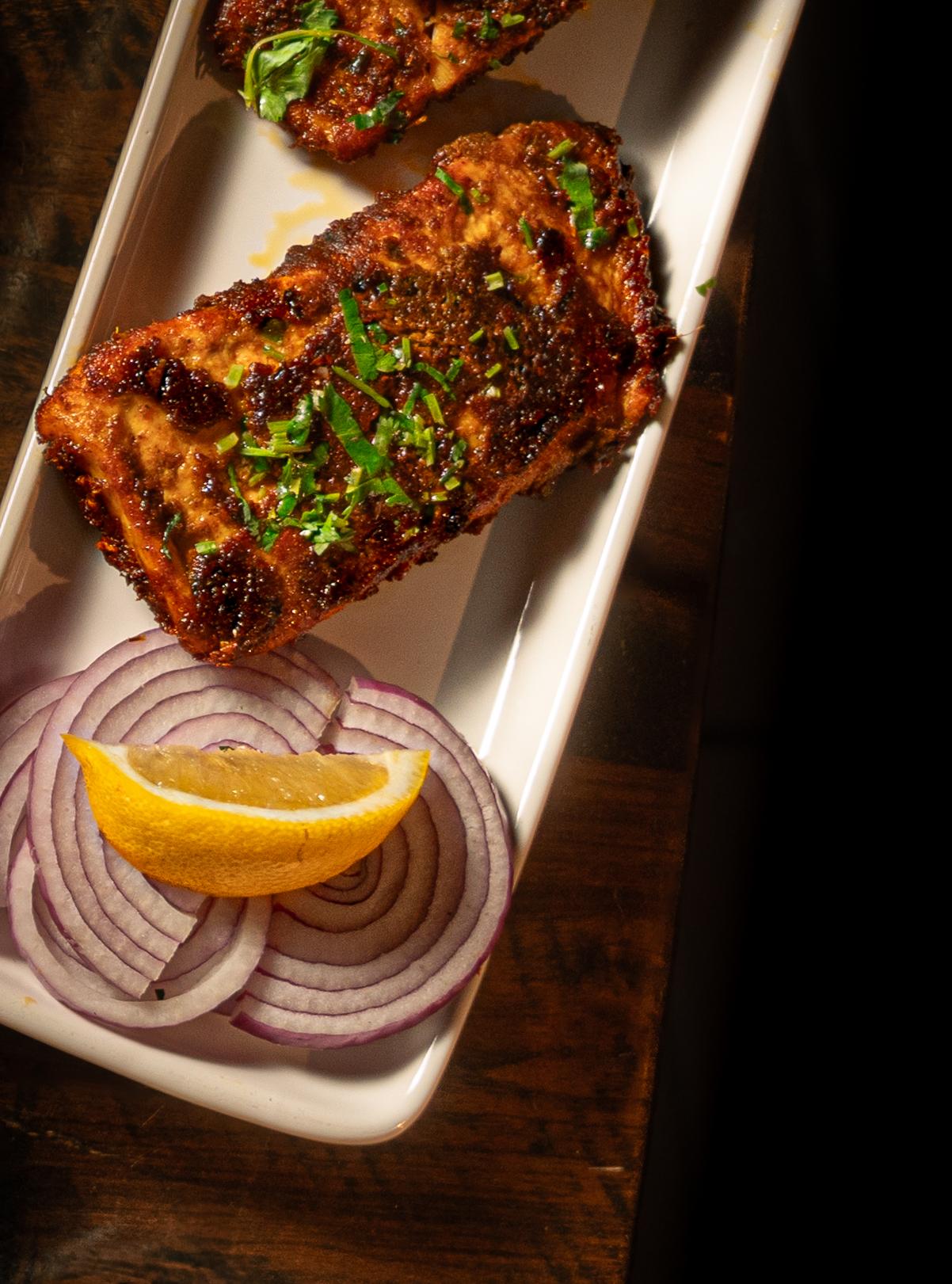 tawa fish fry shallow pan fried salmon in a blend